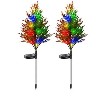 vosaro solar christmas tree lights garden outdoor waterproof, yard decoration / stake decor lights, xmas decorative multi-color flickering pine lights for patio lawn pathway