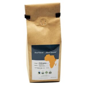 ethiopian coffee roasted whole beans 12oz usda fairtrade coffee rich and bold strawberry orange and cocoa finish. ethiopia medium hand roast fresh taste and aroma. (single)