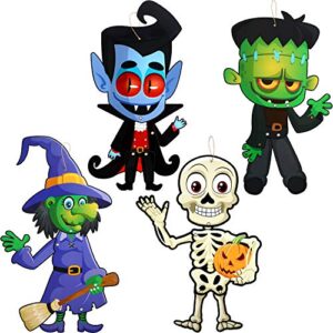 sumind 4 sets funny halloween party decoration jointed figures halloween door hanger, hanging halloween wall decoration signs vampire, skeleton, witch, zombie banners for halloween party decor