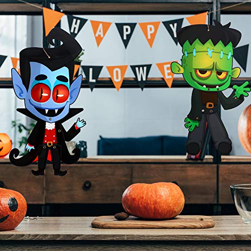 Sumind 4 Sets Funny Halloween Party Decoration Jointed Figures Halloween Door Hanger, Hanging Halloween Wall Decoration Signs Vampire, Skeleton, Witch, Zombie Banners for Halloween Party Decor