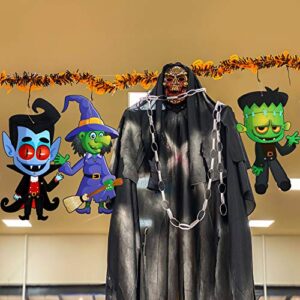 Sumind 4 Sets Funny Halloween Party Decoration Jointed Figures Halloween Door Hanger, Hanging Halloween Wall Decoration Signs Vampire, Skeleton, Witch, Zombie Banners for Halloween Party Decor