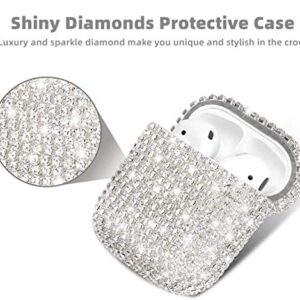 Luxurious Shining Rhinestone Diamante Apple AirPods Case, Bling Sparkle Protective Cover Carrying Mickey Ball Keychain for Airpods 2nd & 1st Gen,Shockproof Anti-Scratch Anti-dust (Silver)