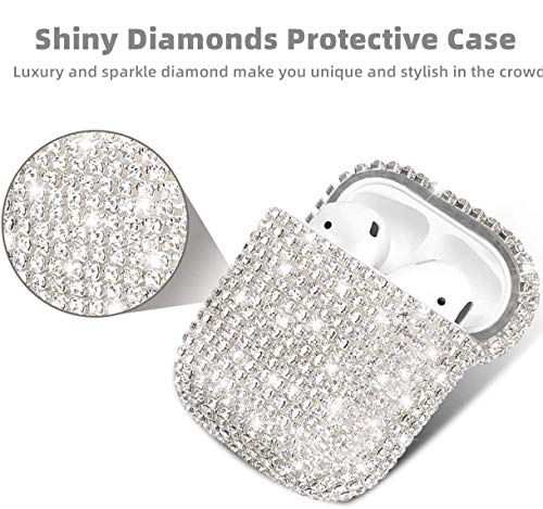 Luxurious Shining Rhinestone Diamante Apple AirPods Case, Bling Sparkle Protective Cover Carrying Mickey Ball Keychain for Airpods 2nd & 1st Gen,Shockproof Anti-Scratch Anti-dust (Silver)