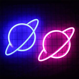 QiaoFei Led Planet Neon Signs Blue Kids Neon Lights Decorative Wall Signs, Battery or USB Operated Lamp for Party Supplies Room Wall Art Decoration (Blue)