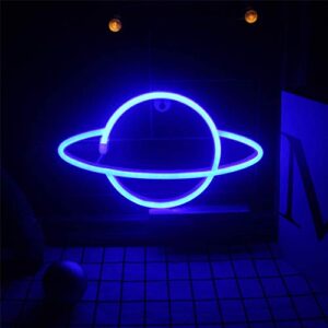 QiaoFei Led Planet Neon Signs Blue Kids Neon Lights Decorative Wall Signs, Battery or USB Operated Lamp for Party Supplies Room Wall Art Decoration (Blue)