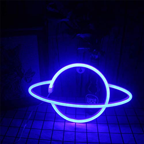 QiaoFei Led Planet Neon Signs Blue Kids Neon Lights Decorative Wall Signs, Battery or USB Operated Lamp for Party Supplies Room Wall Art Decoration (Blue)