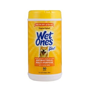 wet ones for pets multi-purpose dog wipes with aloe vera | dog wipes for all dogs in tropical splash, wipes for paws & all purpose | 50 ct cannister dog wipes