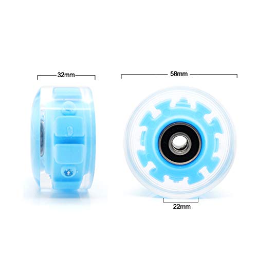 VKEDA Luminous Light up Roller Skate Wheels with Bearings 4Pcs Outdoor Roller Skate Wheels Flash 32mm x 58mm Suitable for Double Row Skating and Skateboard (Blue)