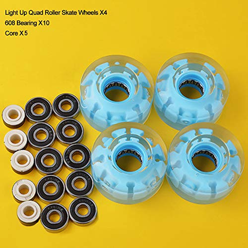 VKEDA Luminous Light up Roller Skate Wheels with Bearings 4Pcs Outdoor Roller Skate Wheels Flash 32mm x 58mm Suitable for Double Row Skating and Skateboard (Blue)