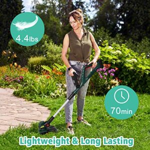 20V Cordless String Trimmer, 70min Lithium-Ion Brushless Trimmer, Yard, w/auto Feed, Extension Pole, Adjustable Head & Handle, 10” Cutting Path, 2.0Ah Battery & Charger Included