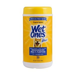 wet ones for pets deodorizing multi-purpose dog wipes with baking soda | dog deodorizing wipes for all dogs in tropical splash scent, wet ones wipes for deodorizing dogs | 50 ct cannister dog wipes