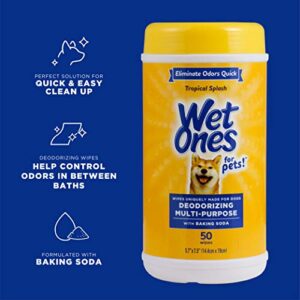 Wet Ones for Pets Deodorizing Multi-Purpose Dog Wipes With Baking Soda | Dog Deodorizing Wipes For All Dogs in Tropical Splash Scent, Wet Ones Wipes for Deodorizing Dogs | 50 Ct Cannister Dog Wipes