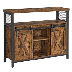 vasagle buffet sideboard storage cabinet with adjustable shelf and sliding barn door, open compartment, 13 x 39.4 x 31.5 inches, rustic brown and black