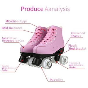 KYIS Womens Roller Skates Hightop Shiny PU Leather Rubber Classic Roller Artistic for Outdoor Skating (Pink(Flash Wheel),7)