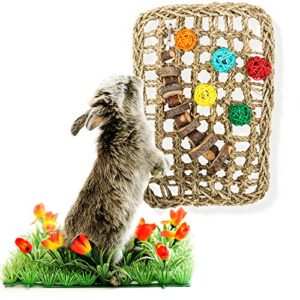 suruikei Rabbit Activity Zone Bunny Chew Toy for Teeth Grinding Small Animal Play Toy Hand Crafted Seagrass Protector Mat for Chinchilla Guinea Pigs or Other Rodent Pets (11 X 7.87-inch)