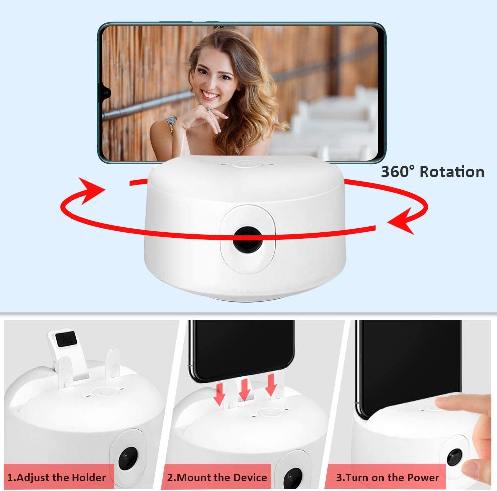 Auto Tracking Smart Shooting Holder【NO APP Required】 360°Rotation Auto Face Selfie Stick, Suitable for Phone, Tablet - Cell Phone Camera Mount for Tripod Stand - Idea for Live Streaming, Live Video