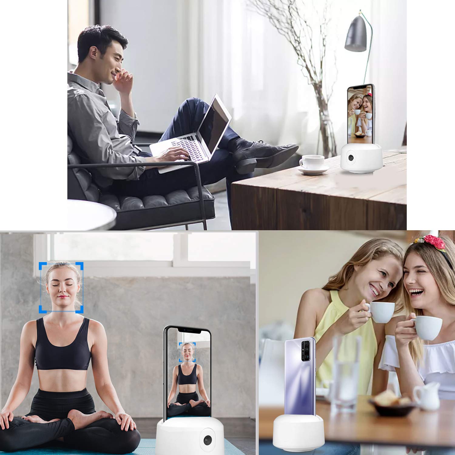 Auto Tracking Smart Shooting Holder【NO APP Required】 360°Rotation Auto Face Selfie Stick, Suitable for Phone, Tablet - Cell Phone Camera Mount for Tripod Stand - Idea for Live Streaming, Live Video