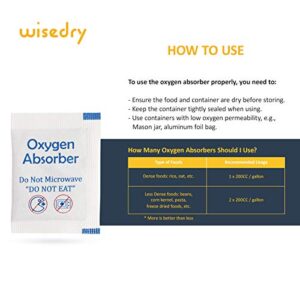 wisedry 120 Packs 200CC Food Grade Oxygen Absorbers Packets for Food Storage, Keep Food Fresh O2 absorbers for Dried Fruit, Vegetables, Rice, Grain, Pasta, Wheat and Oats