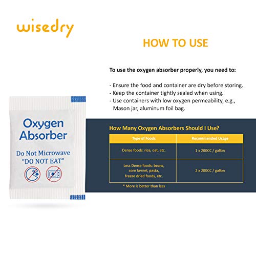 wisedry 120 Packs 200CC Food Grade Oxygen Absorbers Packets for Food Storage, Keep Food Fresh O2 absorbers for Dried Fruit, Vegetables, Rice, Grain, Pasta, Wheat and Oats