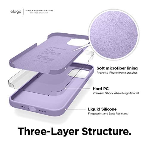 elago Compatible with iPhone 12 Case and Compatible with iPhone 12 Pro Case 6.1 inch, Liquid Silicone Case, Full Body Protection (Screen & Camera Protection), Soft Microfiber Lining - Purple