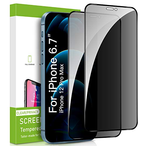 Intermerge 2 Pack Privacy Screen Protector for iPhone 12 Pro Max, Premium 4D Curved Edge to Edge Full Coverage Privacy Tempered Glass Screen Protector for Apple iPhone 12 Pro Max