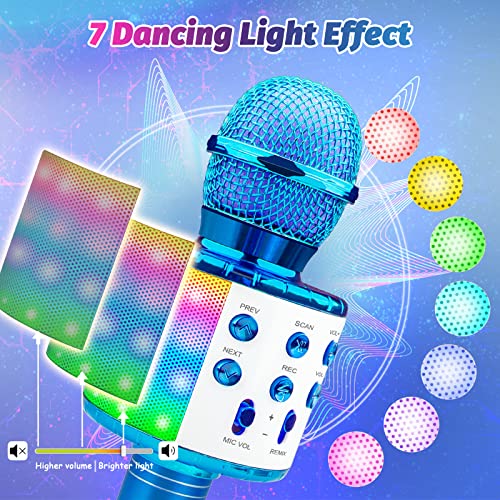 Icnice Wireless Bluetooth Karaoke Microphone 2 Pack, 5-in-1 Portable Handheld Karaoke Mic Speaker with Flashing Light for Singing Compatible with TV/Phone/PC Karaoke Machine (Pink and Blue)