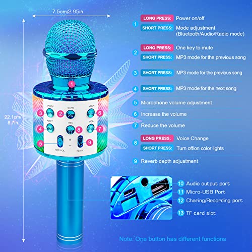 Icnice Wireless Bluetooth Karaoke Microphone 2 Pack, 5-in-1 Portable Handheld Karaoke Mic Speaker with Flashing Light for Singing Compatible with TV/Phone/PC Karaoke Machine (Pink and Blue)