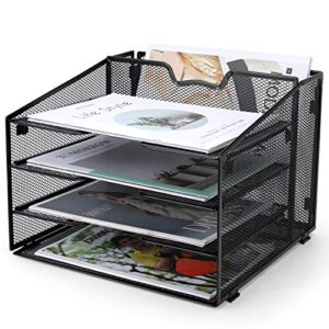 proaid desk organizer and accessories, letter tray paper organizer, mesh office organizer for office, home and classroom, black