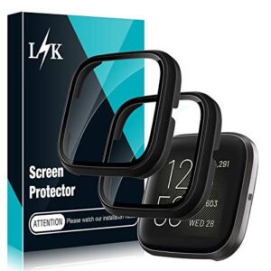 2 pack lϟk smartwatch case compatible for fitbit versa 2 built-in tempered glass screen protector, all-around ultra-thin bumper full cover hard pc protective case - black