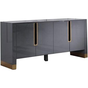 best master furniture theona high gloss lacquer sideboard/buffet with gold trim, grey