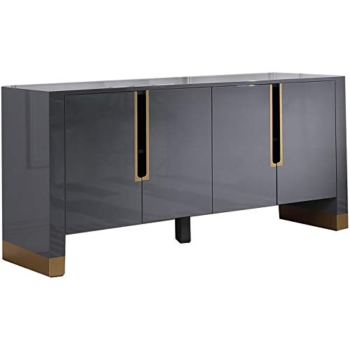 Best Master Furniture Theona High Gloss Lacquer Sideboard/Buffet with Gold Trim, Grey