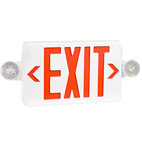 OSTEK Red LED Exit Sign with Emergency Lights，Two LED Adjustable Head Emergency Exit Lights with Battery Backup, Dual LED Lamp ABS Fire Resistance UL-Listed 120-277V