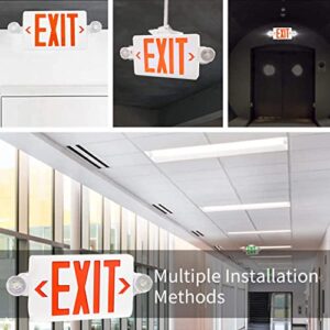 OSTEK Red LED Exit Sign with Emergency Lights，Two LED Adjustable Head Emergency Exit Lights with Battery Backup, Dual LED Lamp ABS Fire Resistance UL-Listed 120-277V