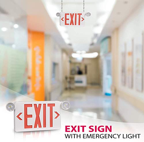 OSTEK Red LED Exit Sign with Emergency Lights，Two LED Adjustable Head Emergency Exit Lights with Battery Backup, Dual LED Lamp ABS Fire Resistance UL-Listed 120-277V