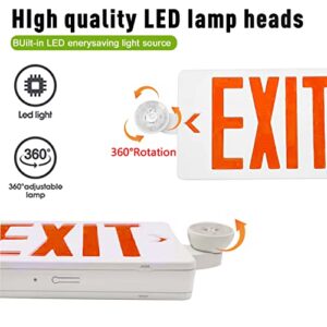 OSTEK Red LED Exit Sign with Emergency Lights，Two LED Adjustable Head Emergency Exit Lights with Battery Backup, Dual LED Lamp ABS Fire Resistance UL-Listed 120-277V