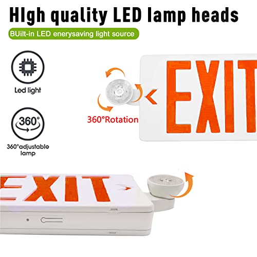 OSTEK Red LED Exit Sign with Emergency Lights，Two LED Adjustable Head Emergency Exit Lights with Battery Backup, Dual LED Lamp ABS Fire Resistance UL-Listed 120-277V