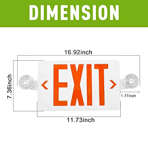 OSTEK Red LED Exit Sign with Emergency Lights，Two LED Adjustable Head Emergency Exit Lights with Battery Backup, Dual LED Lamp ABS Fire Resistance UL-Listed 120-277V