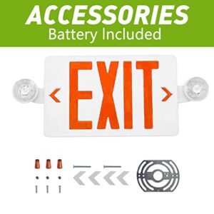 OSTEK Red LED Exit Sign with Emergency Lights，Two LED Adjustable Head Emergency Exit Lights with Battery Backup, Dual LED Lamp ABS Fire Resistance UL-Listed 120-277V