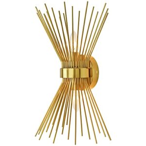 henveton brass mid century wall sconce sunburst 2-light, modern gold vanity light wall mount lamp industiral indoor lighting fixture for bathroom, makeup vanity, bedroom, living room, pack of 1