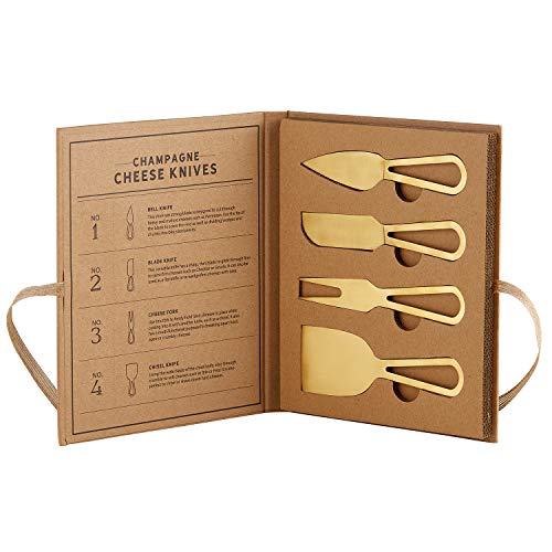 Santa Barbara Design Studio Gift Set Kitchen Essentials TableSugar Kraft Cardboard Book Gift Box, 4-Pieces, Champagne Gold Cheese Knives