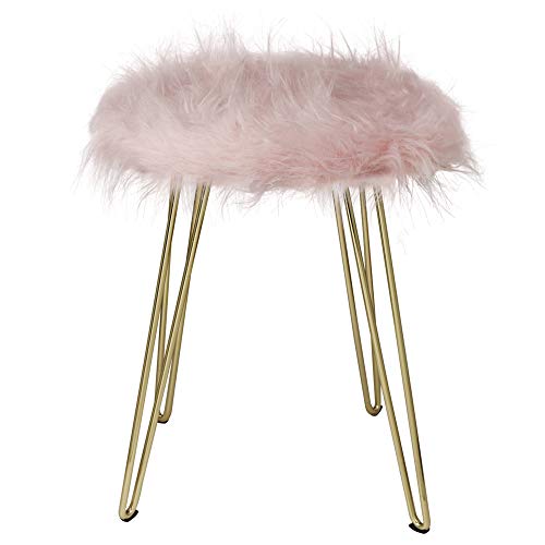 GIA Home Furniture Series Accent Metal Vanity Stool with Faux Fur Seat, Pink