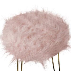 GIA Home Furniture Series Accent Metal Vanity Stool with Faux Fur Seat, Pink