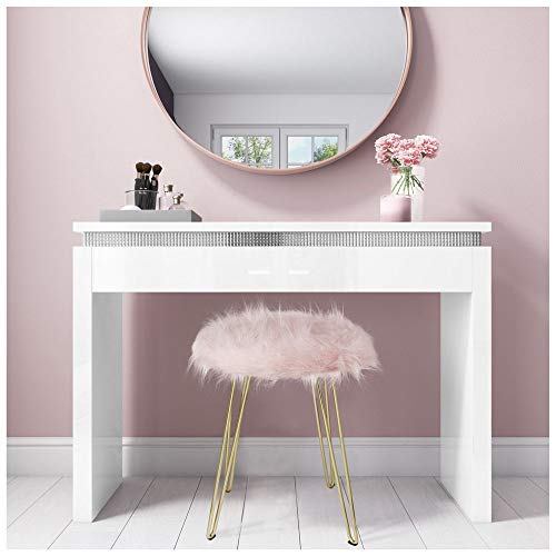 GIA Home Furniture Series Accent Metal Vanity Stool with Faux Fur Seat, Pink