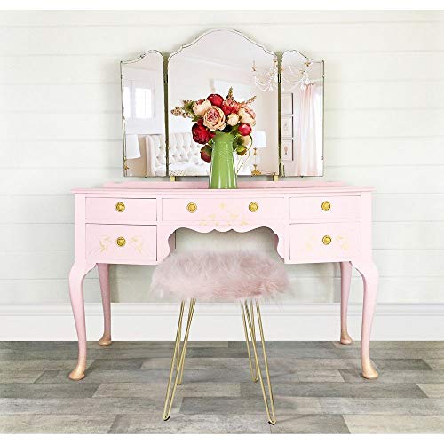 GIA Home Furniture Series Accent Metal Vanity Stool with Faux Fur Seat, Pink