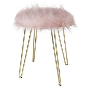 GIA Home Furniture Series Accent Metal Vanity Stool with Faux Fur Seat, Pink