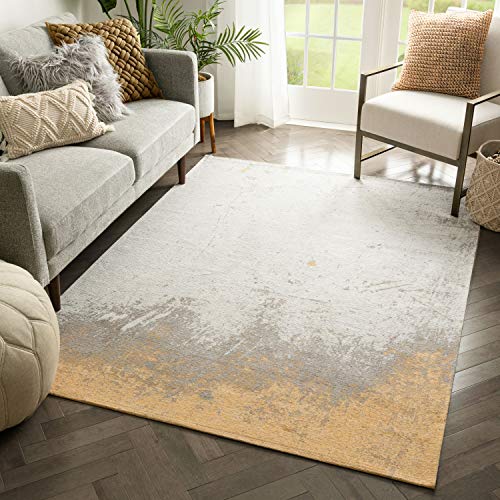 Well Woven Nepi Grey Abstract Distressed Area Rug (5'3" x 7'3")