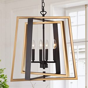 lnc black and gold chandelier, 20“w modern farmhouse pendant lighting fixture with free swinging arms for dining room, foyer, bedroom, kitchen island