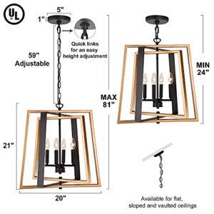 LNC Black and Gold Chandelier, 20“W Modern Farmhouse Pendant Lighting Fixture with Free Swinging Arms for Dining Room, Foyer, Bedroom, Kitchen Island