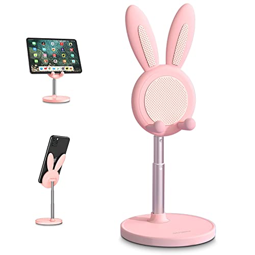 Cell Phone Stand,Angle Height Adjustable Bunny Phone Stand for Desk,Cute Rabbit Phone Holder Stand for Desk, Compatible with All Mobile Phones,iPhone,Samsung,Pixel,iPad,Tablet(4-10in) (Pink)