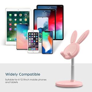 Cell Phone Stand,Angle Height Adjustable Bunny Phone Stand for Desk,Cute Rabbit Phone Holder Stand for Desk, Compatible with All Mobile Phones,iPhone,Samsung,Pixel,iPad,Tablet(4-10in) (Pink)